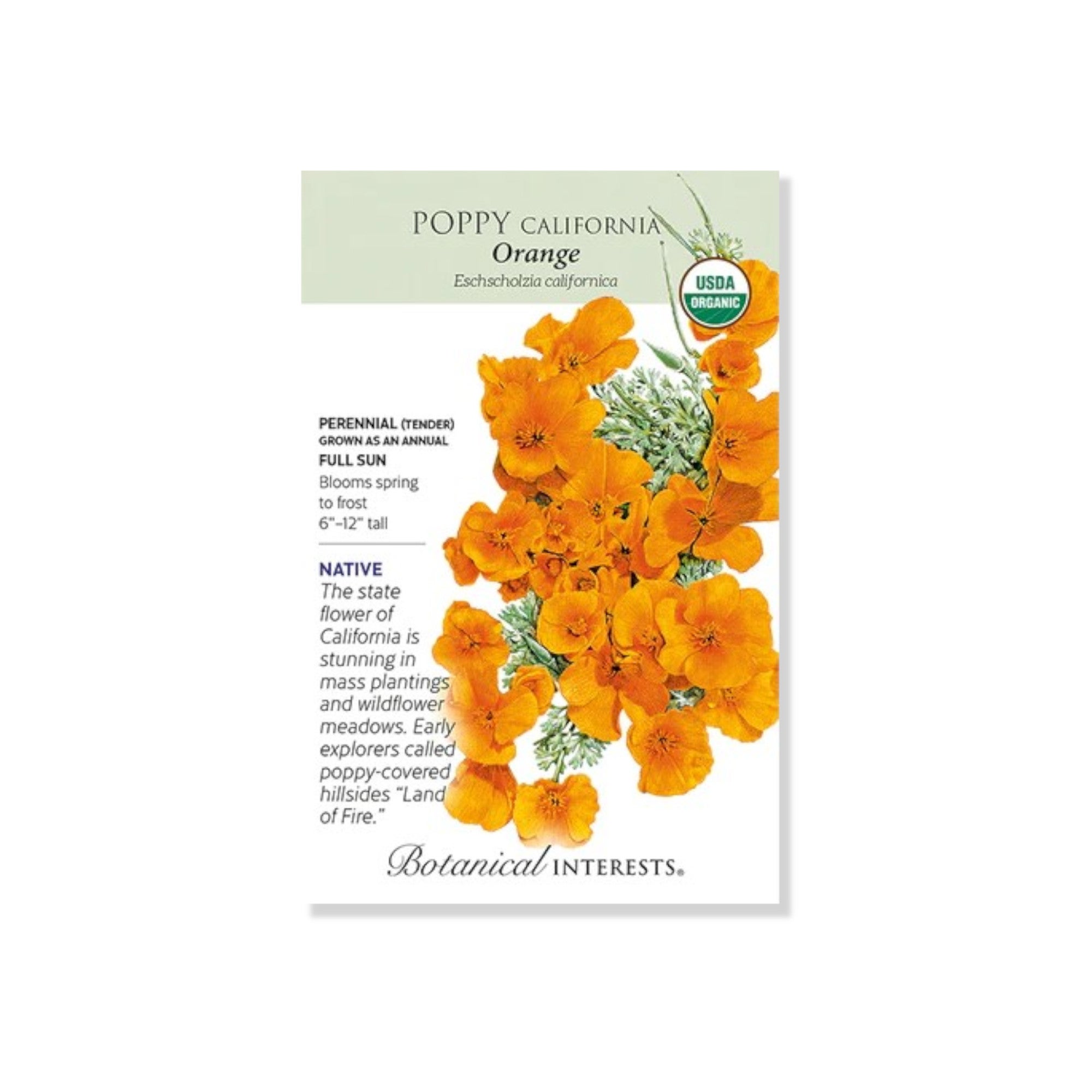 Poppy California Orange Organic Seeds 750mg (Botanical Interests ...